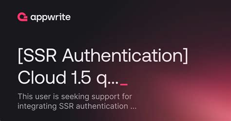 Ssr Authentication Cloud 15 Question Threads Appwrite