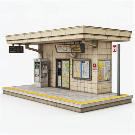 A Small White Building With A Map On The Wall Stock Illustration