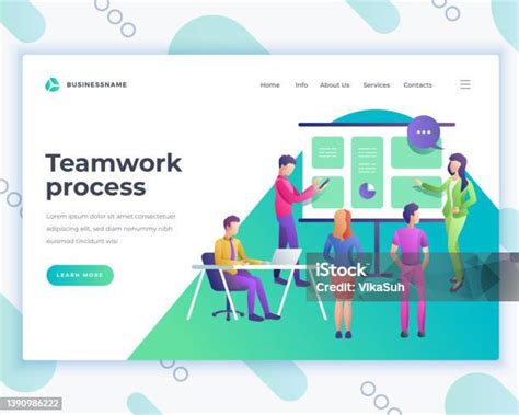 사무실 직원과의 방문 페이지 템플릿 팀워크 프로세스 개념 개념에 대한 스톡 벡터 아트 및 기타 이미지 개념 개발 검색 엔진 Istock
