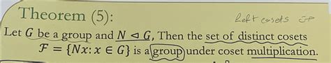 solved theorem 5 let g ﻿be a group and n g ﻿then the set