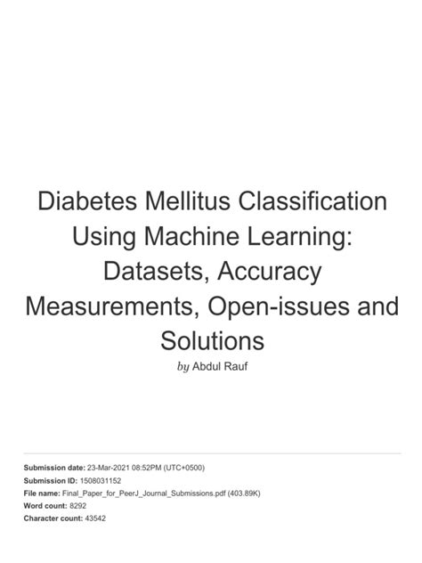 Diabetes Mellitus Classification Using Machine Learning Datasets Accuracy Measurements Open