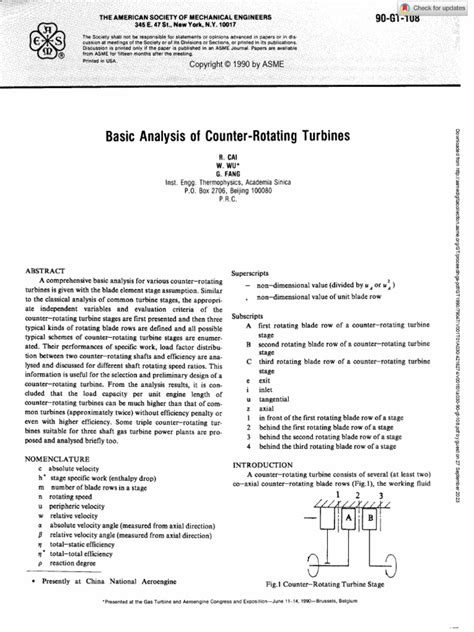 Basic Analysis Of Counter Rotating Turbine Pdf Turbine Chemical Equipment
