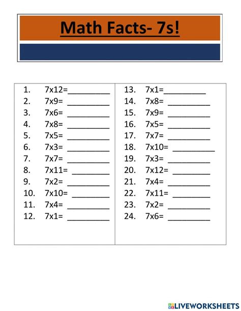 Multiplication Facts 7s Worksheet Live Worksheets