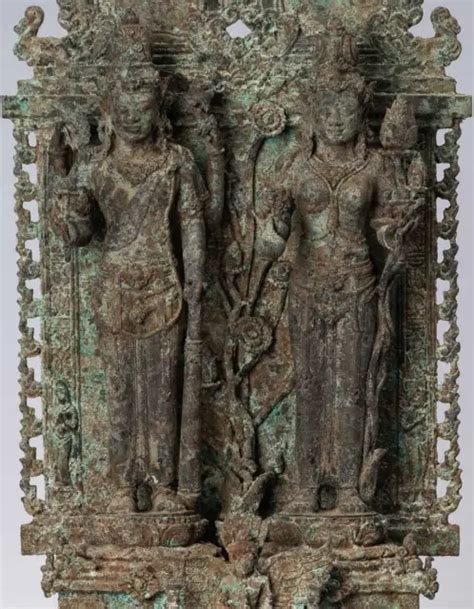 antique java style indonesian bronze vishnu and lakshmi statue 38cm 15