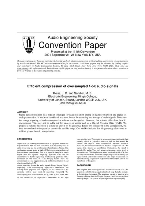 Pdf Efficient Compression Of Oversampled 1 Bit Audio Signals