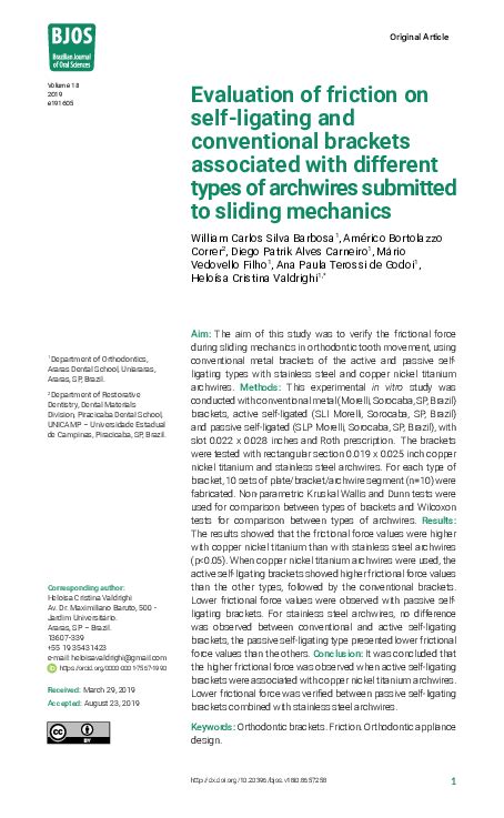 Pdf Evaluation Of Friction On Self Ligating And Conventional Brackets Associated With
