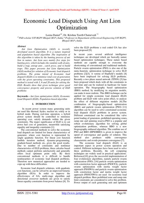 Pdf Economic Load Dispatch Using Ant Lion Optimization