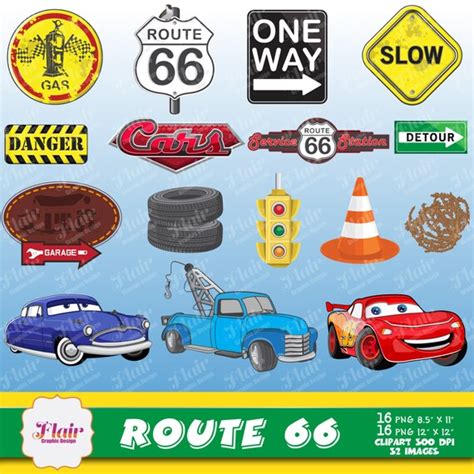 Route 66 Digital Clipart Cars Birthday Lightning Mcqueen Etsy