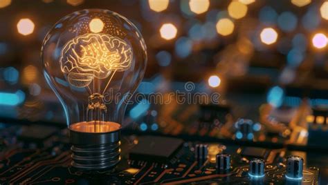 Innovative Technology Concept With Brain Shaped Light Bulb On Circuit Board Stock Illustration