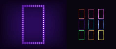 램프가 있는 네온 사각형 프레임 전구가 있는 빛나는 네온 사각형 테두리 세트 0명에 대한 스톡 벡터 아트 및 기타 이미지 0