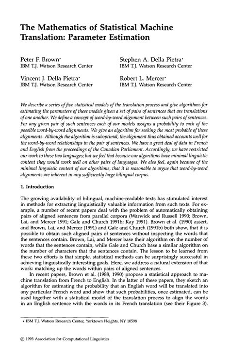 Pdf The Mathematics Of Statistical Machine Translation Parameter