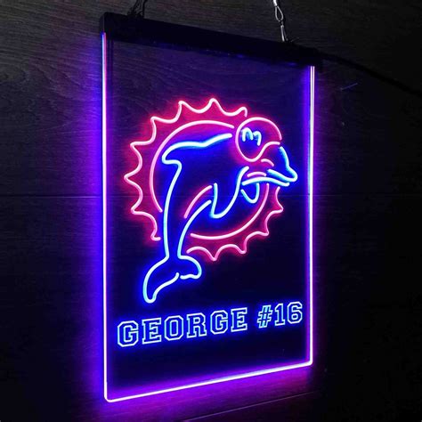 Personalized Miami Dolphins Team Number Led Sign Home Bar Decor