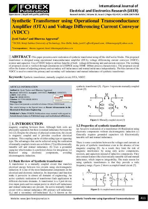 Pdf Synthetic Transformer Using Operational Transconductance