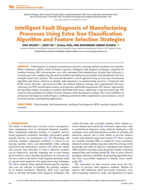 Intelligent Fault Diagnosis Of Manufacturing Processes Using Extra Tree Classification Algorithm