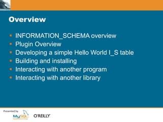 Developing Information Schema Plugins Ppt