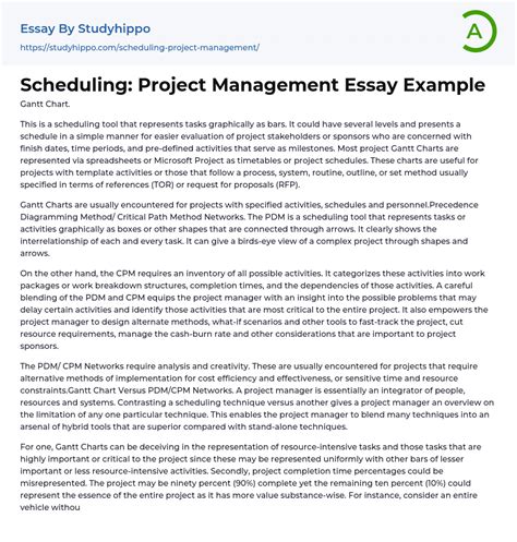 Scheduling Project Management Essay Example