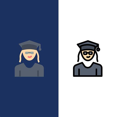 Cap Education Graduation Woman Icons Flat And Line Filled Icon Set Vector Blue Background