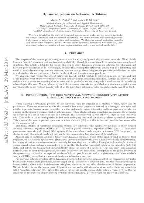 Pdf Dynamical Systems On Networks A Tutorial
