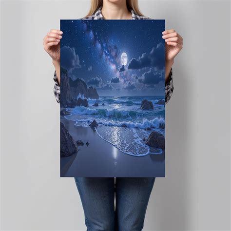 Dlerflovr Canvas Wall Art 28l X 20w Beach Night View