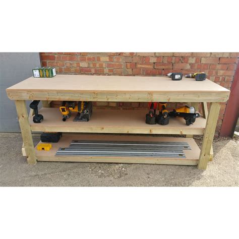 Wooden Workbench 18mm Mdf Top With Double Shelf