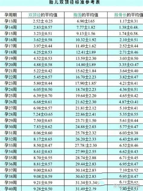 孕期科普33：孕周双顶径、头围、腹围对照表 ️