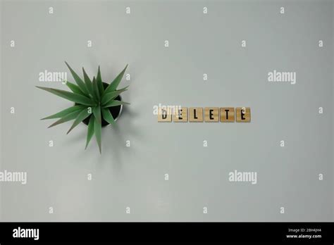 The Word Delete Written In Wooden Letter Tiles On A White Background Concept Delete Or Remove