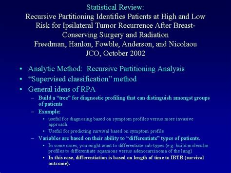 Statistical Review Recursive Partitioning Identifies Patients At High