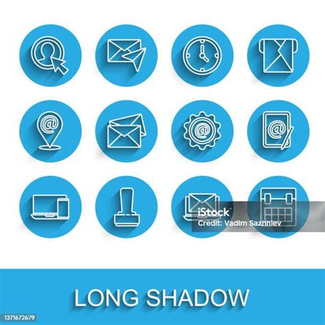 세트 모니터 및 전화 스탬프 계정 화면 만들기 봉투가있는 랩톱 캘린더 봉투 메일 전자 메일 및 아이콘 벡터 그림자에 대한 스톡 벡터 아트 및 기타 이미지 Istock