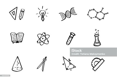 흰색 배경에 격리 된 학교 테마로 돌아가기위한 아이콘 세트입니다 낙서 스타일의 교육 및 과학장비의 벡터 일러스트레이션 분자에 대한 스톡 벡터 아트 및 기타 이미지 Istock