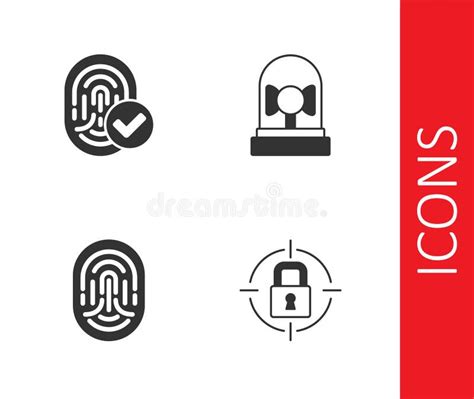 Set Lock Fingerprint And Ringing Alarm Bell Icon Vector Stock Vector