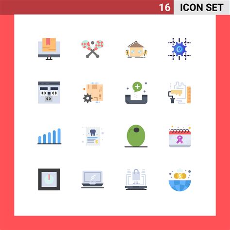 Set Of 16 Vector Flat Colors On Grid For Line Gear Sticks Setting Environment Editable Pack Of