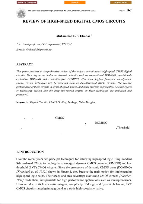 Pdf Review Of High Speed Digital Cmos Circuits