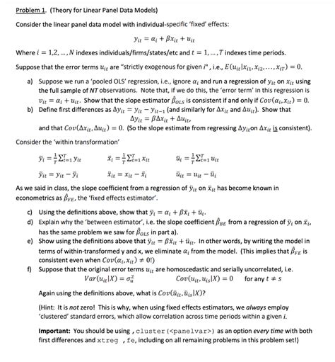 Problem 1 Theory For Linear Panel Data Models