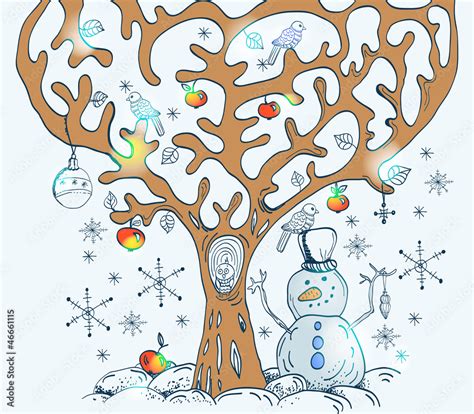 Cartoon Tree With Birds Stock Vector Adobe Stock