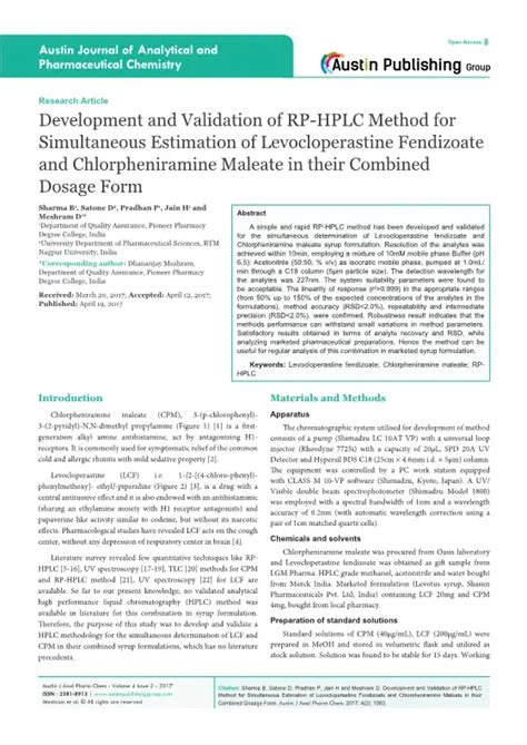 Development And Validation Of Rp Hplc Method For Simultaneous