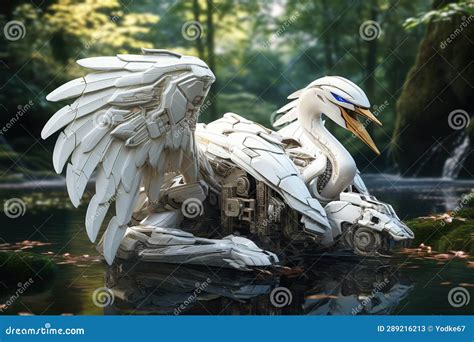 Image Of White Swan Electronic Gundam Robot Technology In The Forest