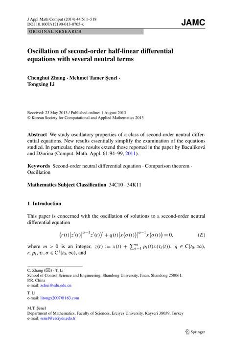 Pdf Oscillation Of Second Order Half Linear Differential Equations With Several Neutral Terms