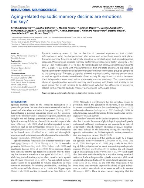 Pdf Aging Related Episodic Memory Decline Are Emotions The Key