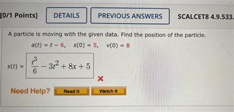 Solved A Particle Is Moving With The Given Data Find The Chegg