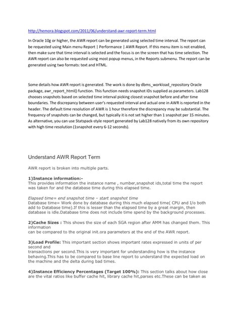 Awr Report Analysis Pdf Oracle Database Sql