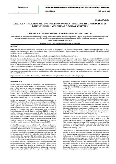 Pdf Lead Identification And Optimization Of Plant Insulin Based