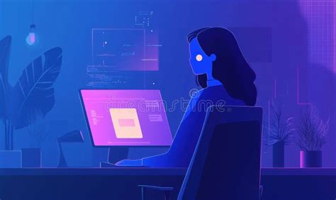 Digital Workspace With Woman Working On Computer Vibrant Colors Modern Design Technology