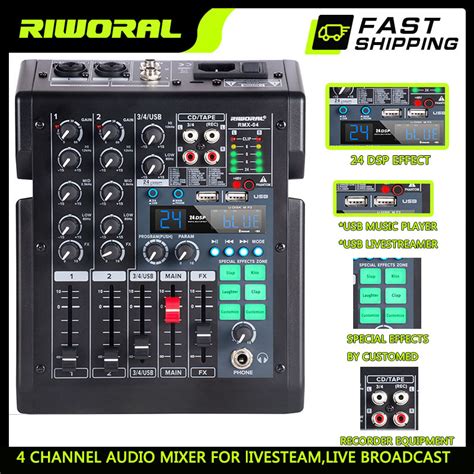 Mixer Audio Interface 6 Channel 99 DSP Reverberation Effects 48V Phantom Power DJ Audio Mixer