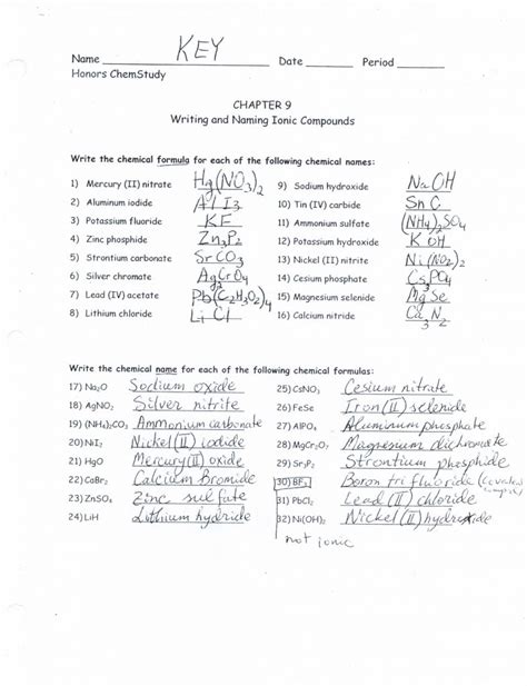 Writing And Naming Binary Compounds Worksheet Answer Key — Db