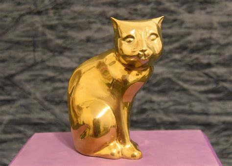 Shiny Solid Brass Cat Figurine Heavy Brass Cat Brass Cat Statue Mid