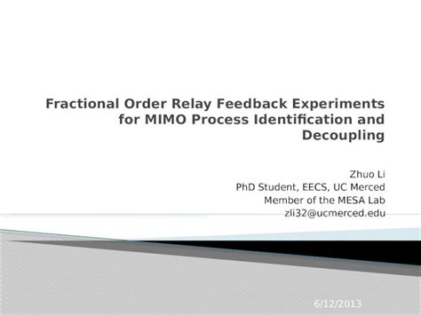 Pptx Fractional Order Relay Feedback Experiments For Mimo Process Identification And