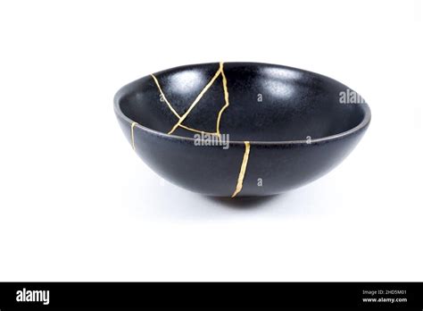 Kintsugi Gold Cracks Restoration Japanese Black Bowl Fixed With The