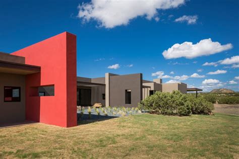 Red Wall Cuts Through New Mexico House By Archaeo