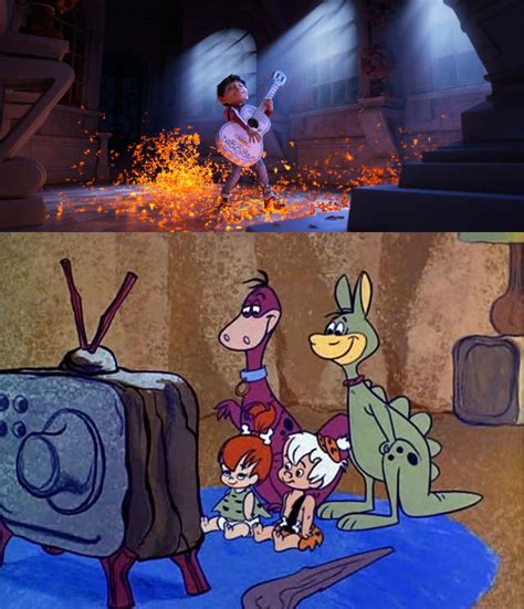 Pebbles Bamm Bamm Dino And Hoppy Watching Coco By Thecitymaker On