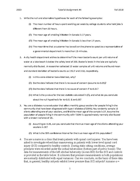 Tutorial Assignment 4 Hthsci 2s03 2s03 Tutorial Assignment 4 Fall